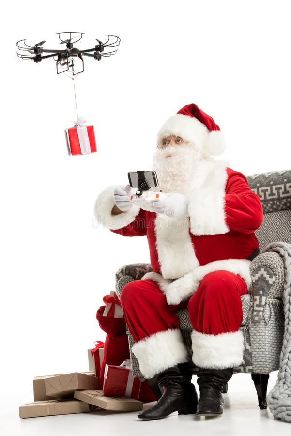 Santa Claus using drone stock image. Image of season - 123120057