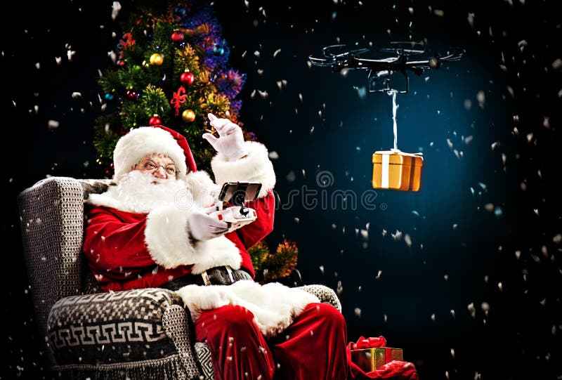 Santa Claus Using Hexacopter Drone Stock Image - Image of newyear ...