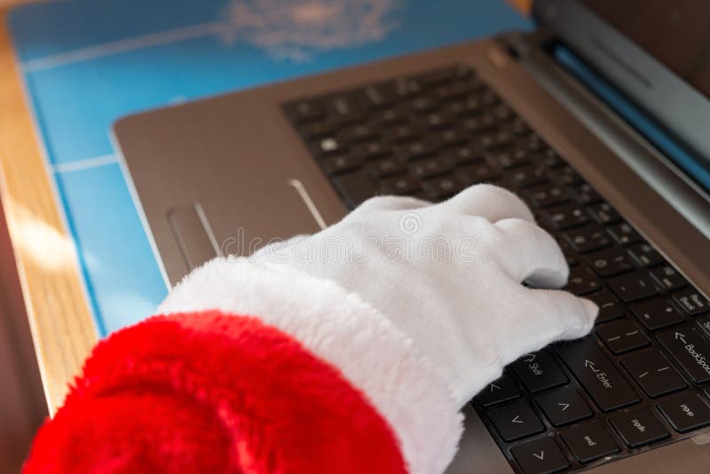 Santa Claus Using Laptop and Typing the Keyboard Stock Image - Image of ...