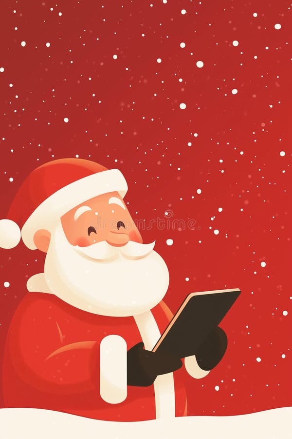 Santa Claus Using a Tablet Book Cover Postcard Copy Space Stock Photo ...