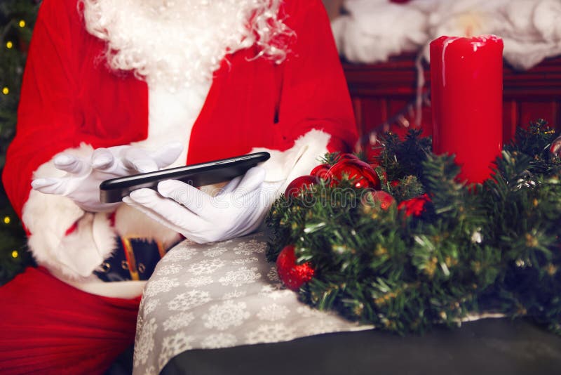 Santa Claus Using a Tablet Computer Stock Photo - Image of closeup ...