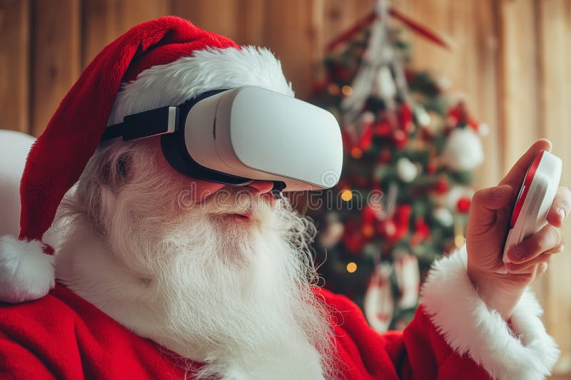 Santa Claus Using Virtual Reality Glasses is Enjoying Christmas Time ...