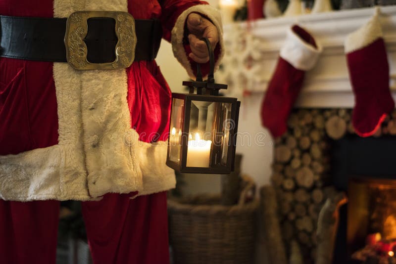 Santa Claus Walking Inside the House at Night Stock Photo - Image of ...