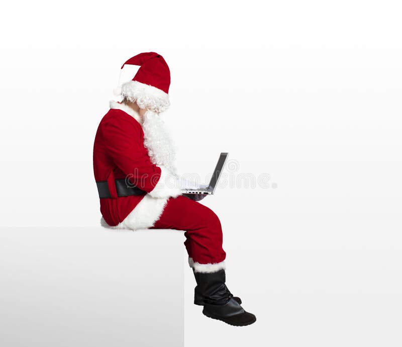 Santa Claus Watching Laptop and Sitting Stock Photo - Image of santa ...