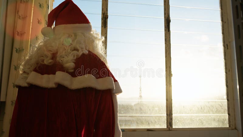 Santa Claus Waving the Hand at the Window Stock Image - Image of ...