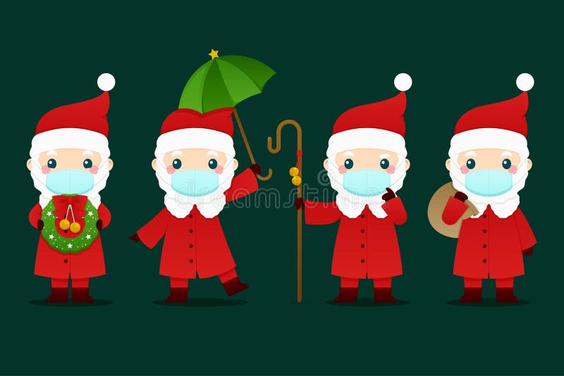 Santa Claus Wearing Face Masks Set Vector Design Illustration Stock ...