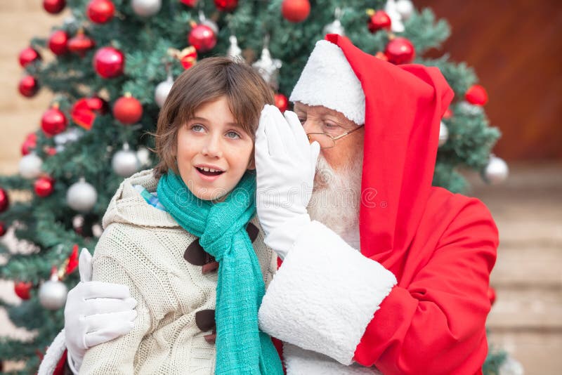 Santa Claus Whispering in Boy S Ear Stock Image - Image of father ...