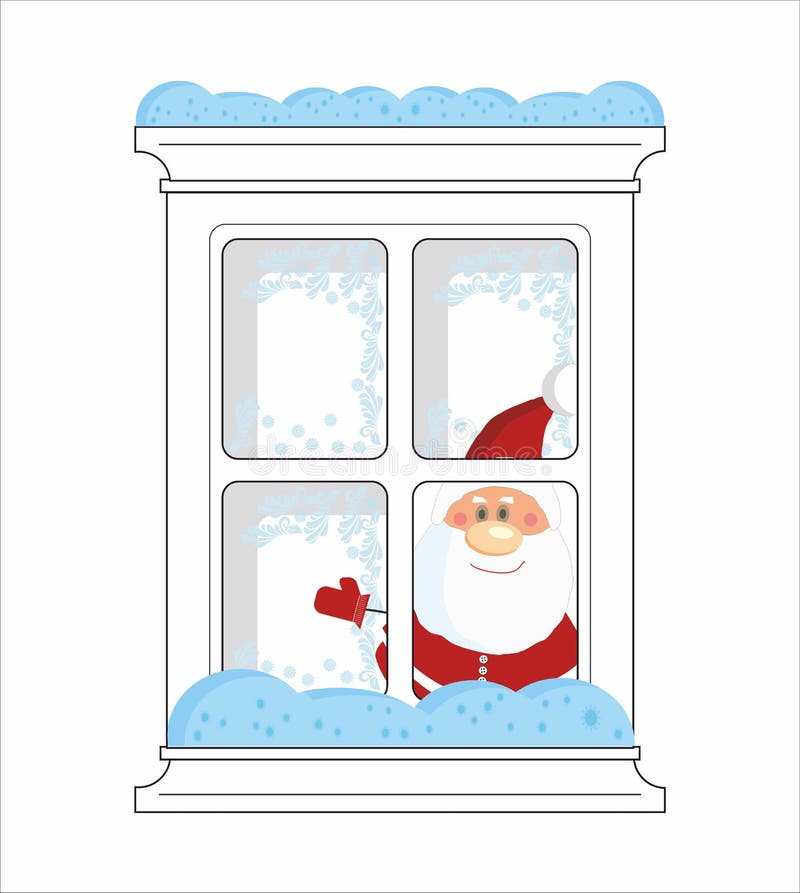 Santa Claus in Winter Frozen Window Stock Vector - Illustration of ...