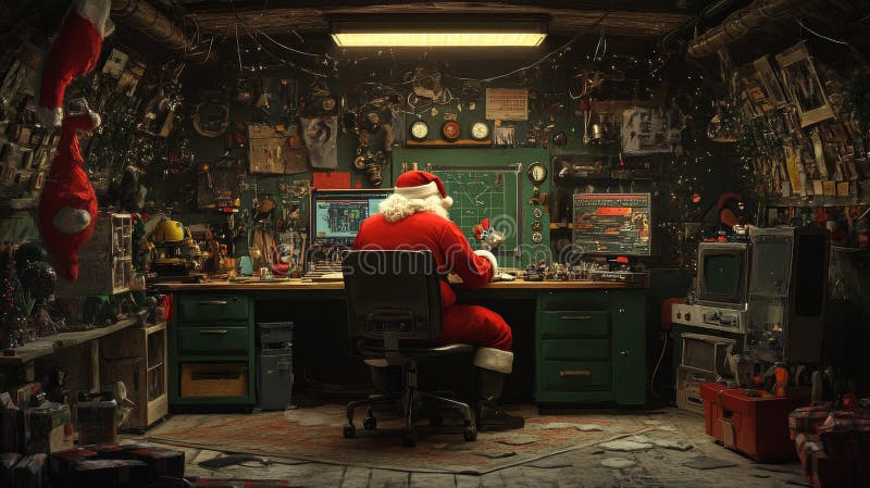 Santa Claus at Work in His Tech-filled Workshop Stock Photo - Image of ...