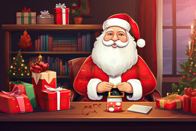 Santa claus work in office stock illustration. Illustration of merry ...
