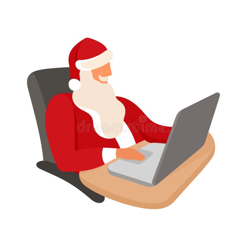 Santa Claus at Work Vector Illustration. Santa Using Laptop. Stock ...