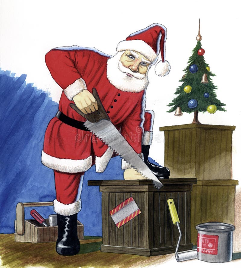 Santa Fixing a Furnace stock illustration. Illustration of furnace ...