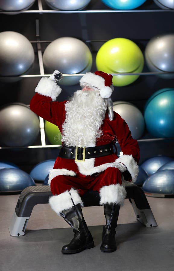 Santa Claus Working Out with Dumb-bells Stock Photo - Image of fitness ...