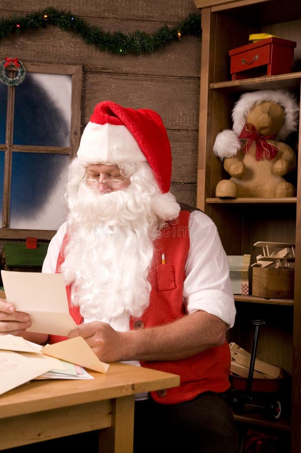 Santa Claus in Workshop with Letters Stock Photo - Image of seasonal ...