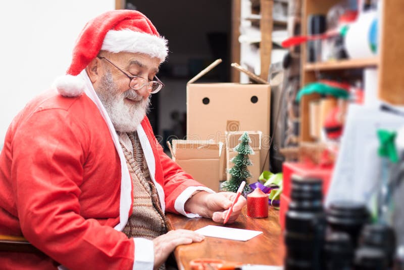 Santa Claus Writing a Gift Message Stock Image - Image of december ...