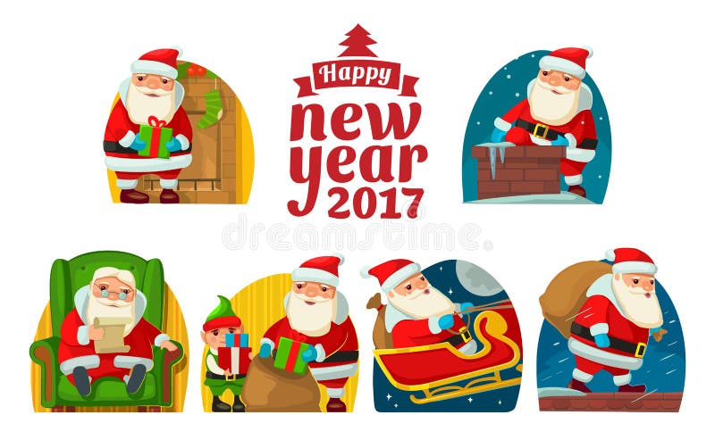 Santa Claus Y Duende Ejemplo Plano Determinado Del Vector Ilustración ...