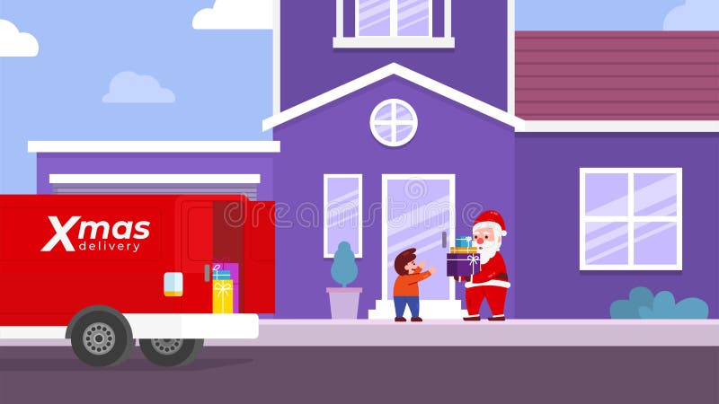 Santa Clause Christmas Gift Box Delivery Stock Vector - Illustration of ...