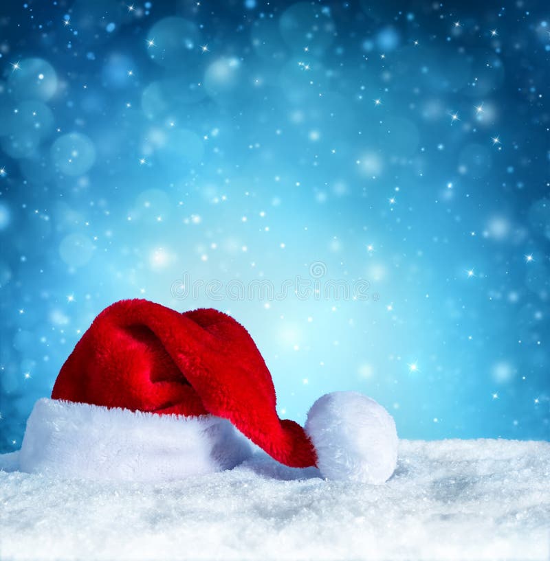 Santa Clause Hat with Snow - Blue Stock Image - Image of card, santa ...
