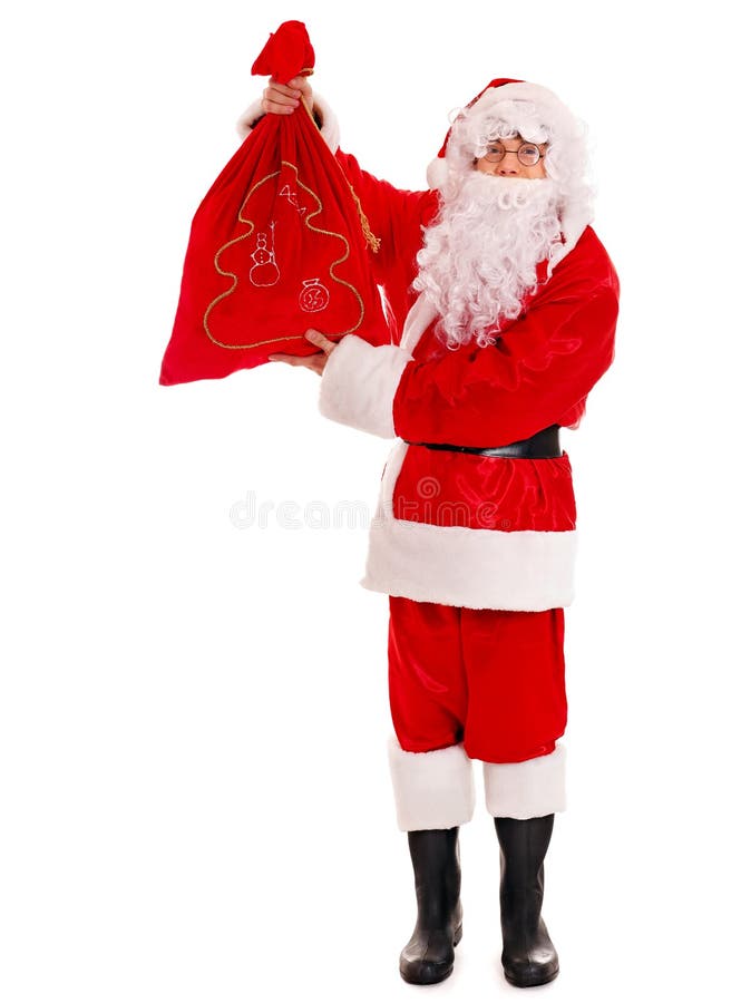 Santa Clause holding gift. stock photo. Image of sack - 27849666