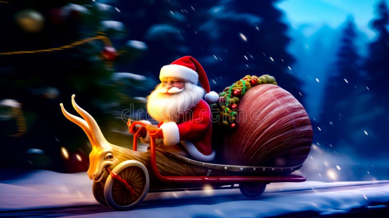 Santa Clause Riding on Sleigh with Sack of Presents. Generative AI ...