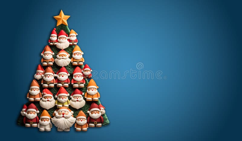 Santa Clauses Assembly in Shape Christmas Tree Stock Illustration ...