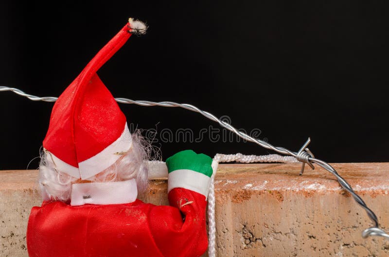 Santa climbing the wall stock image. Image of discrimination - 123059965