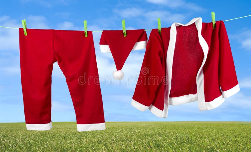 The Santa Clothes on the Clothesline Stock Photo - Image of gifts, love ...