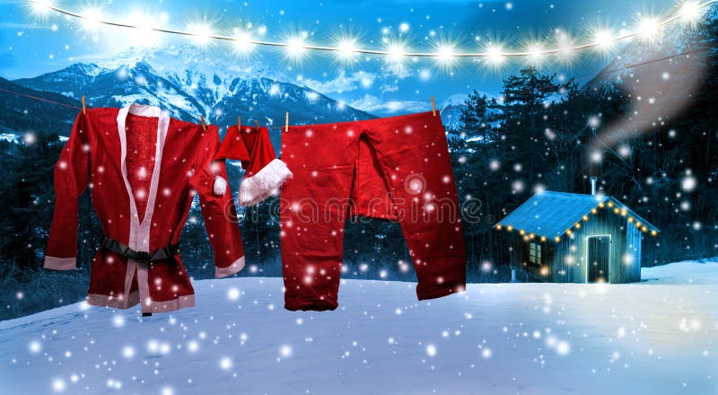 Santa Clothing Hanging on a Clothesline Stock Illustration ...