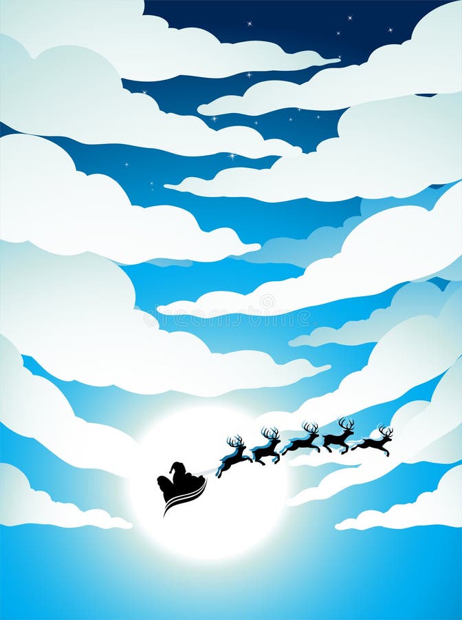 Santa and Cloudy Blue Sky with Bright Moon Light Stock Vector ...