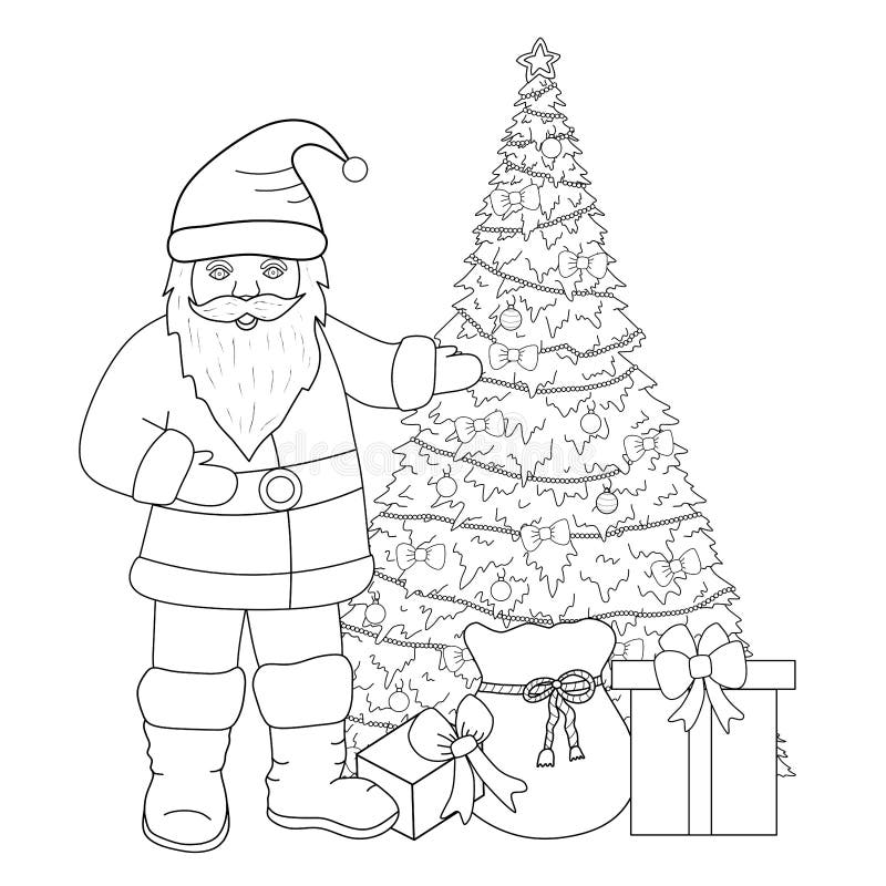 Santa Coloring Page. Winter Holiday Coloring Card Stock Vector ...