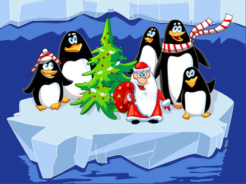 Santa con los pingüinos stock de ilustración. Ilustración de muestra ...