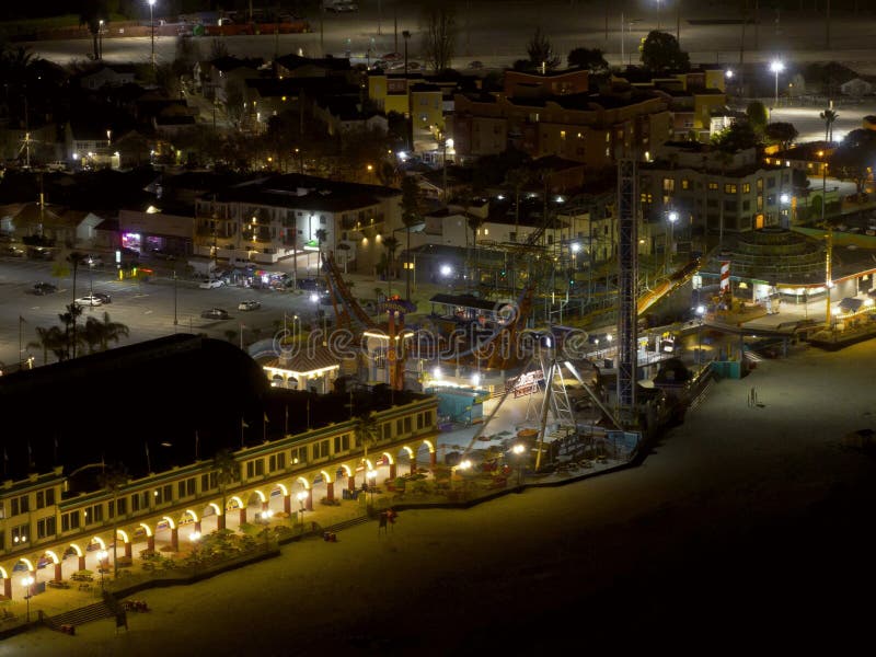 Santa Cruz Beach Boardwalk Illuminated with Lights on a Dark Night ...