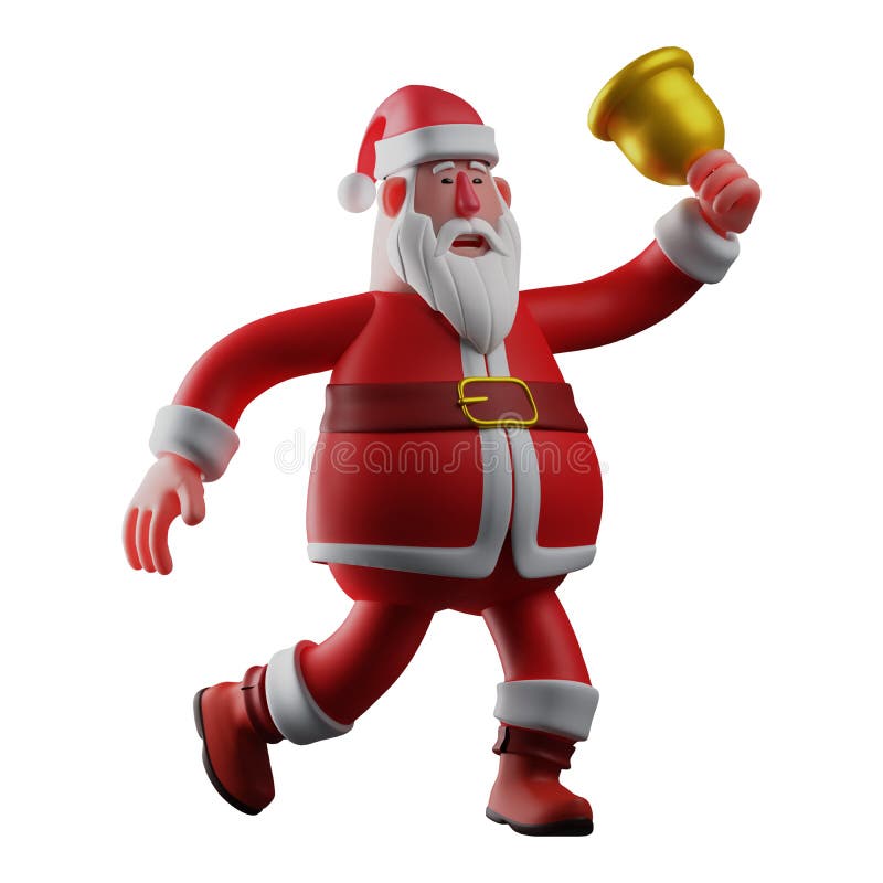 Santa 3D Cartoon Illustration Ringing a Bell Stock Illustration ...