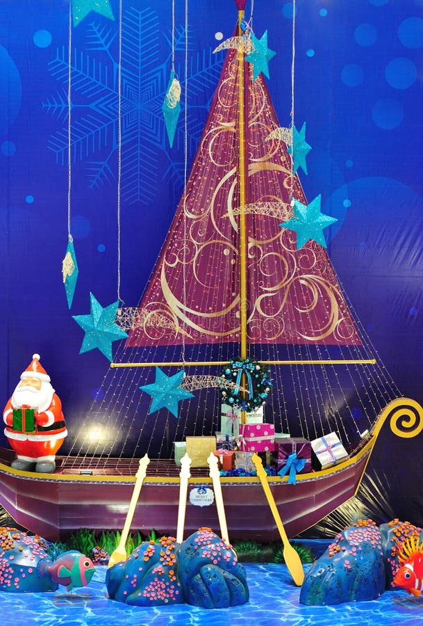 Santa on decorated boat stock photo. Image of lantern - 28292712