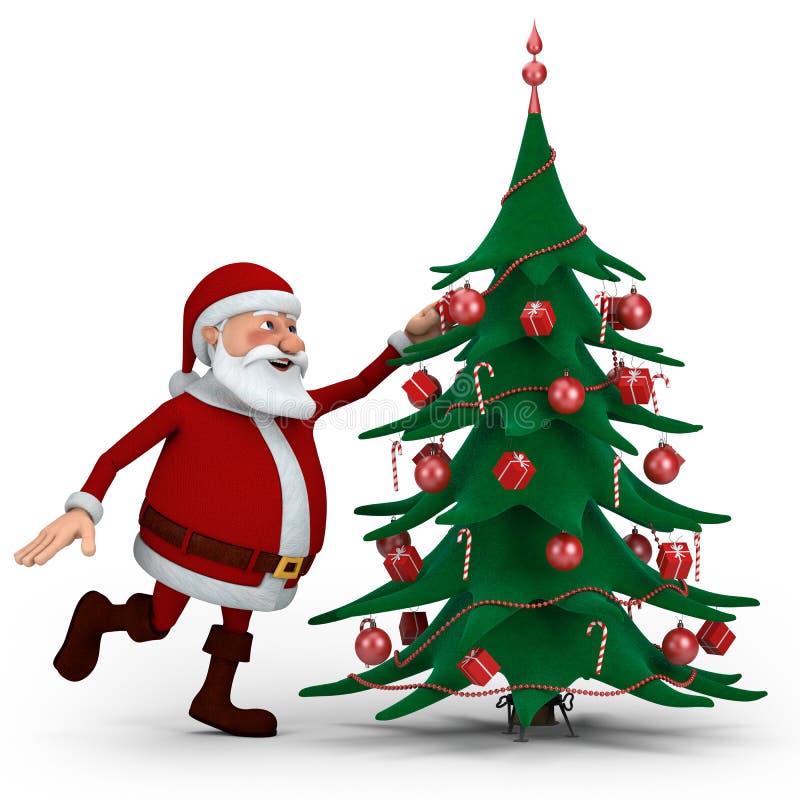 Santa Decorating Christmas Tree Stock Illustration - Illustration of ...