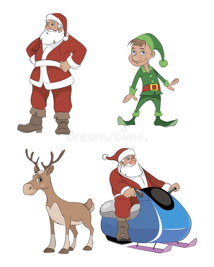 Santa, deer, elf stock vector. Illustration of white - 46930826