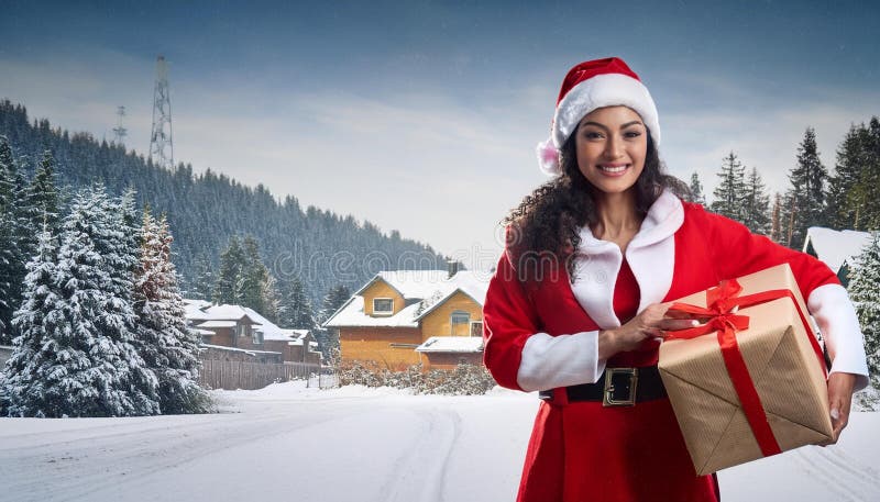 Santa Delivery Presents To Village Stock Illustration - Illustration of ...