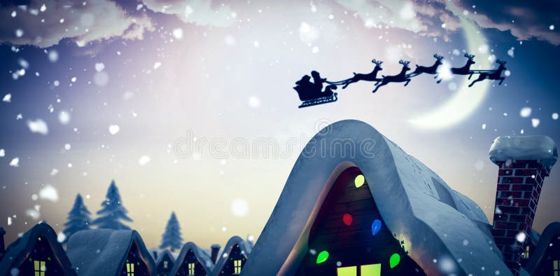 Santa Delivery Presents To Village Stock Illustration - Illustration of ...