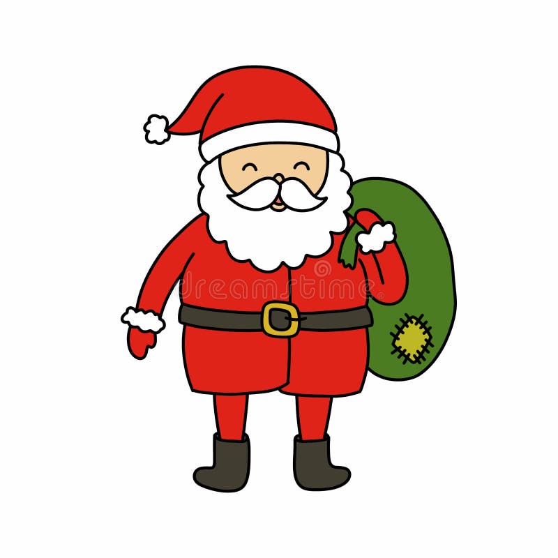 Santa`s Doodle Collection. White Outline Sketch on a Chalk Board. Santa ...