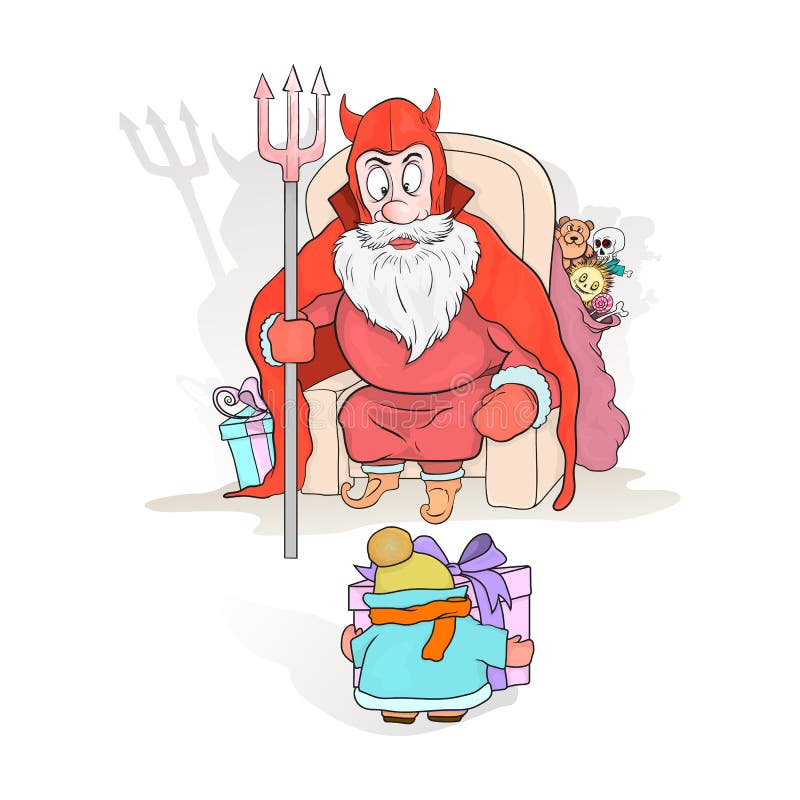 Santa Dressed As the Devil. Gives Gifts. Stock Illustration ...
