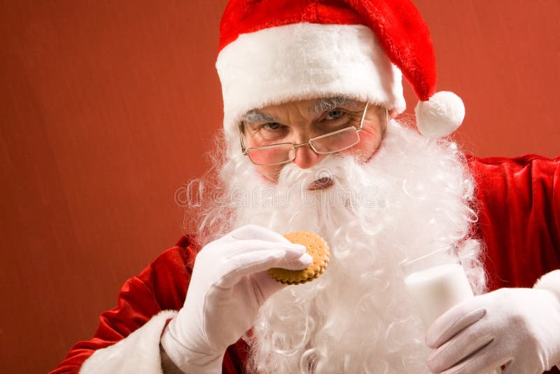 Santa eating stock photo. Image of face, december, glass - 13033932