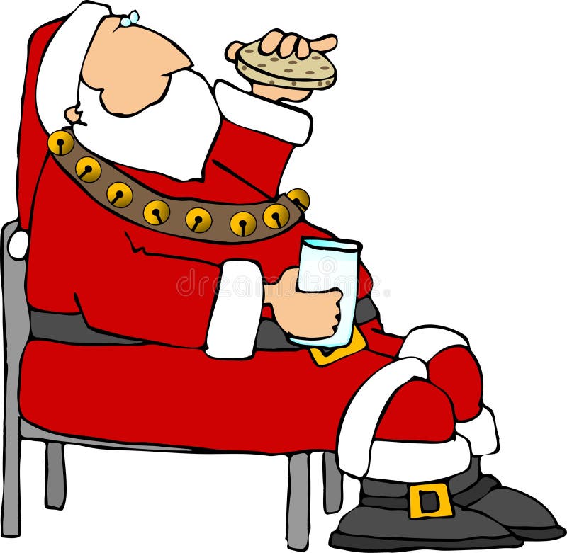 Santa Eating a Cookie and Milk. Stock Illustration - Illustration of ...
