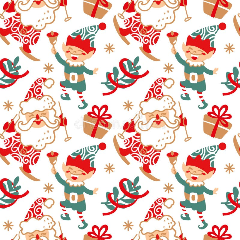 Santa and Elves, Christmas Seamless Pattern. Vector. Stock Illustration ...