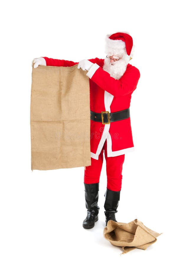 Santa with empty bags stock photo. Image of jute, holidays - 35210874