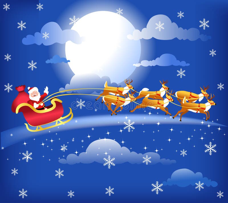 Santa En Su Trineo Con Su Reno Ilustración del Vector - Ilustración de ...