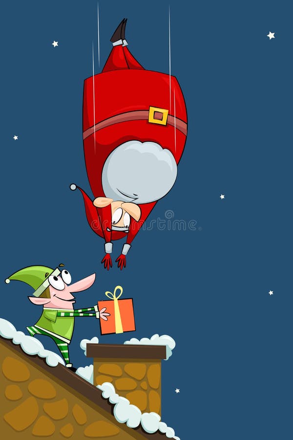 Santa Falling in Chimney with Elf Stock Vector - Illustration of claus ...