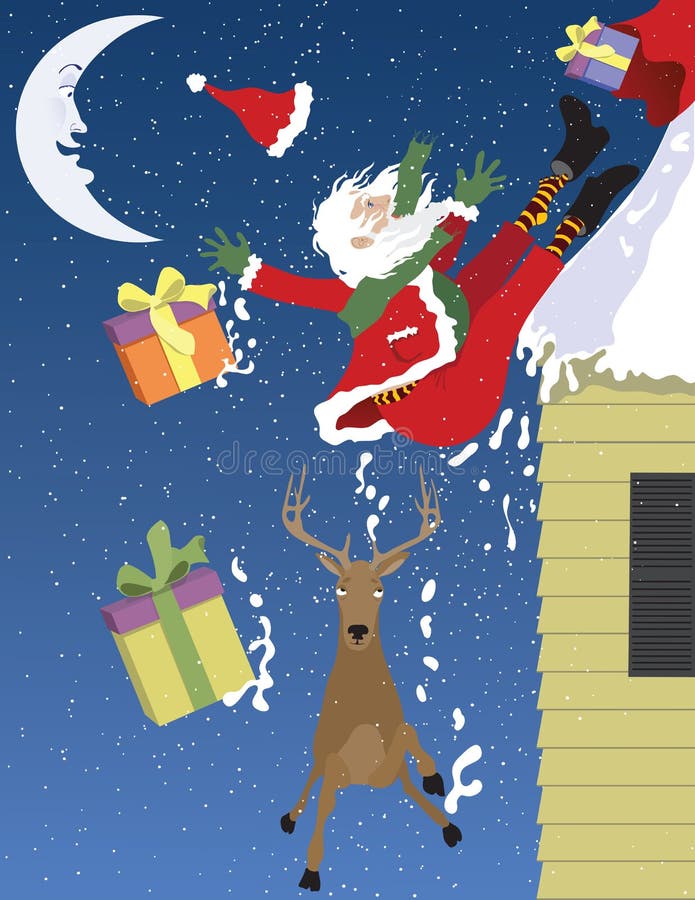 Santa Falling Down a Roof stock illustration. Illustration of goofy ...