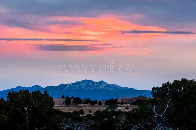 Santa Fe Sunset, New Mexico Stock Image - Image of mountains, mexico ...