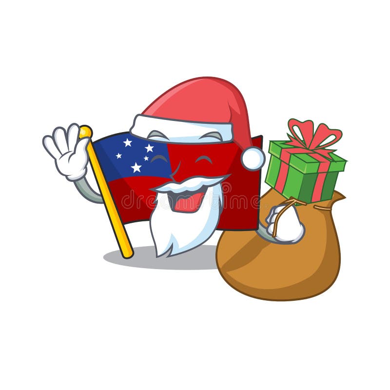 Santa Flag Samoa Scroll Cartoon Character Design with Box of Gift Stock ...