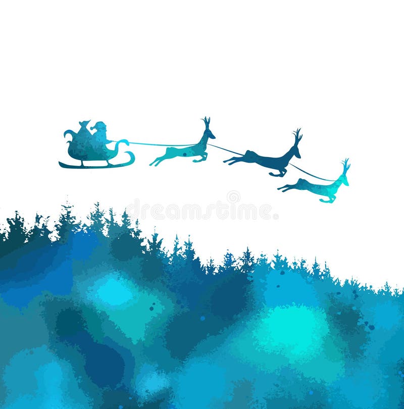Santa Flies Over the Forest. Vector Illustration Stock Vector ...